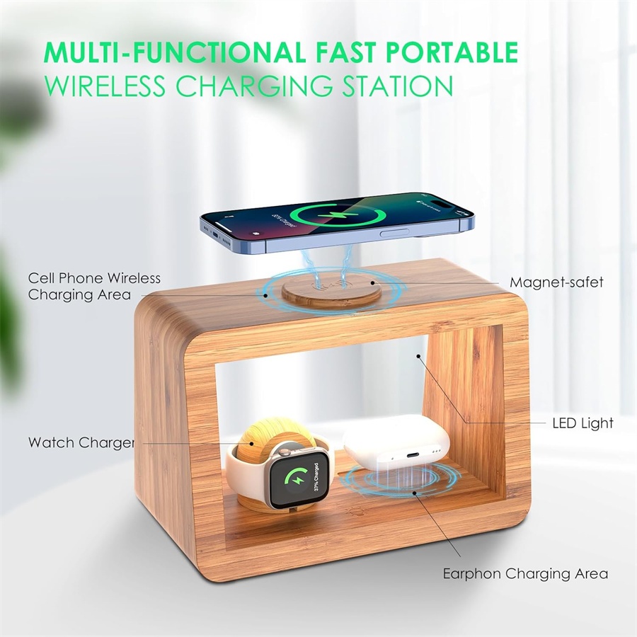 3-in-1 Magsafe Bamboo Wireless Charging Station