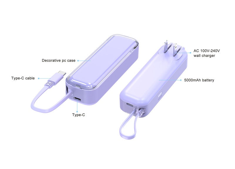 3 in 1 PD 20W 5000mAh power bank with wall charger