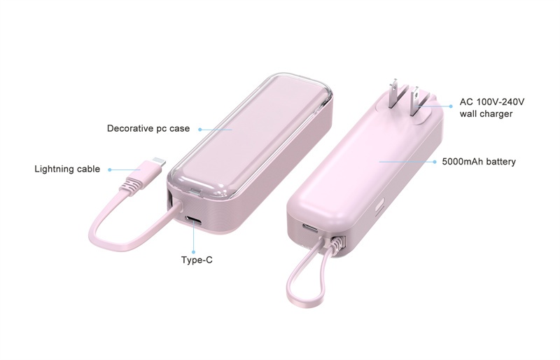 3 in 1 PD 20W 5000mAh power bank with wall charger